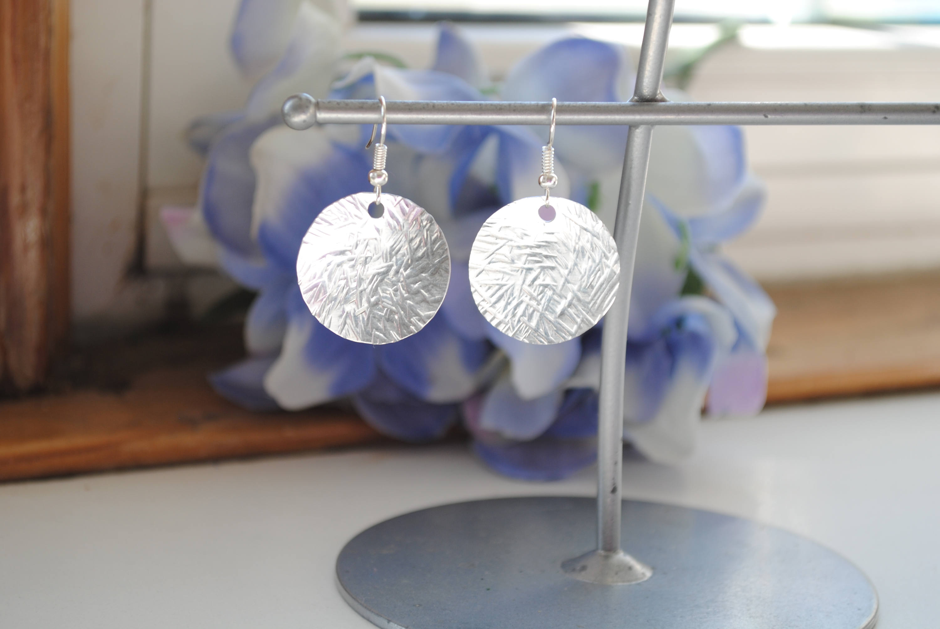 Round Textured Metal Earrings | Etsy