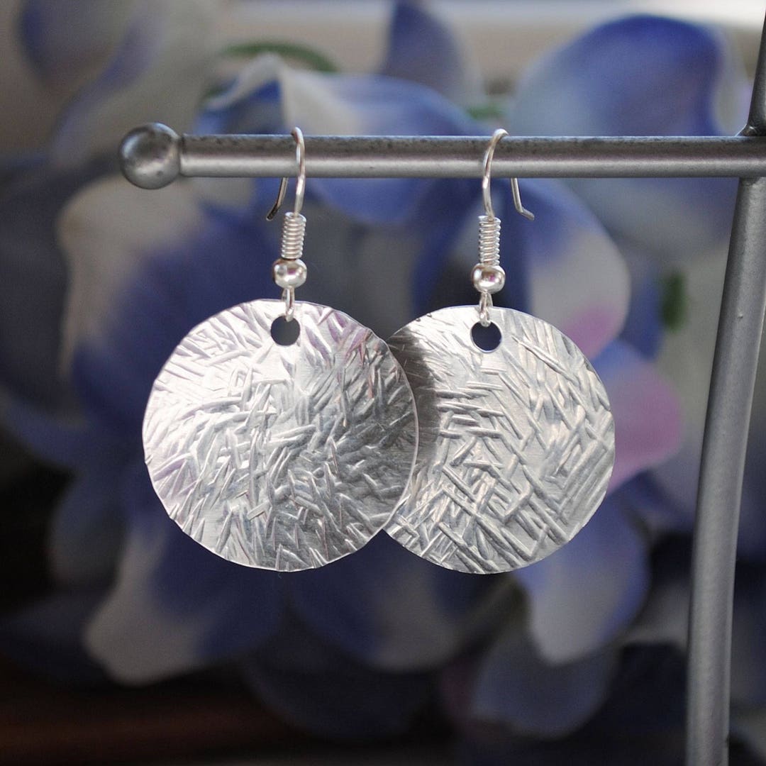 Round Textured Metal Earrings - Etsy