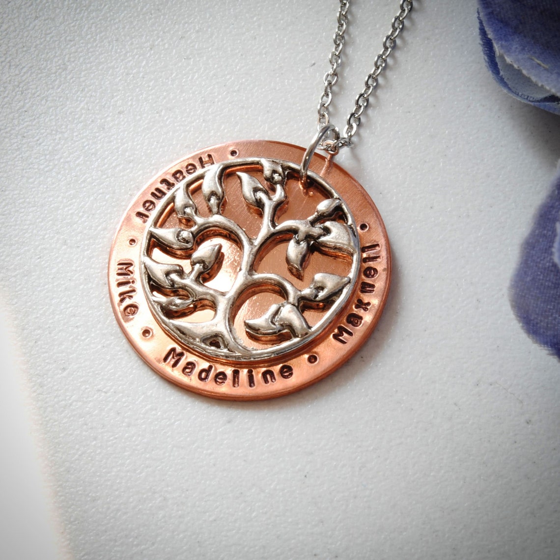 Copper Family Name Necklace With Silver Pewter Tree of Life - Etsy