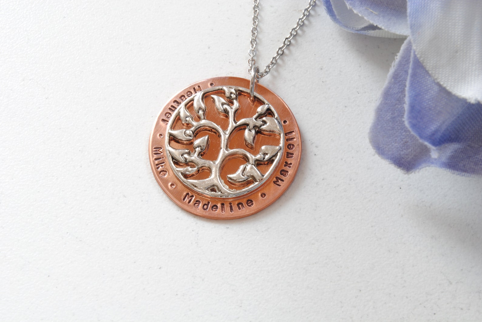 Copper Family Name Necklace With Silver Pewter Tree of Life - Etsy