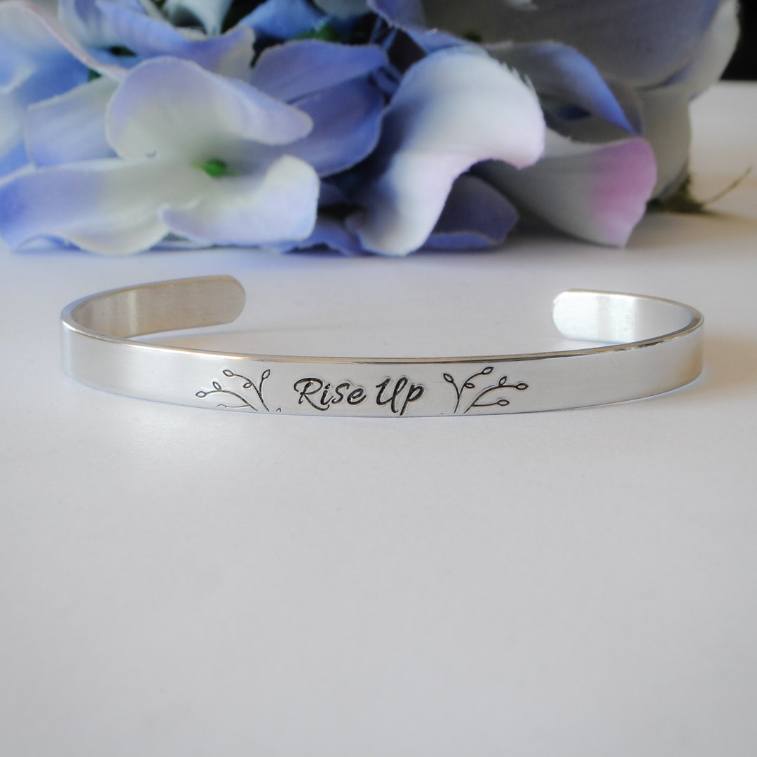Hand Stamped Custom Bracelet "rise Up" Cuff Inspirational Jewelry - Etsy
