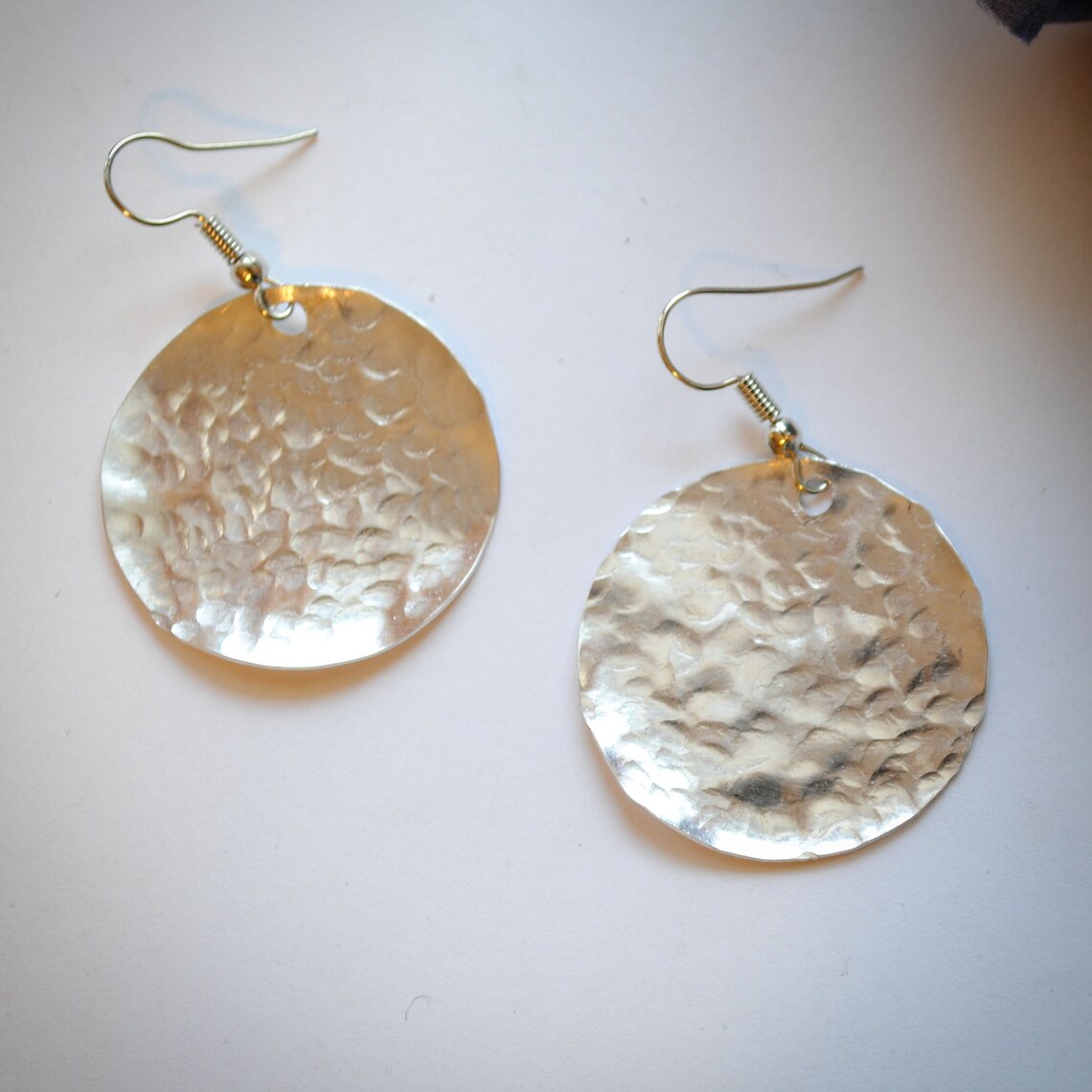 Large Round Hammered Metal Earrings - Etsy