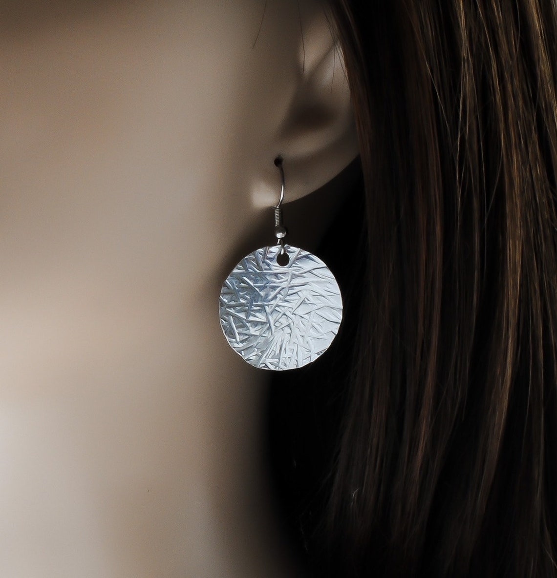 Round Textured Metal Earrings - Etsy