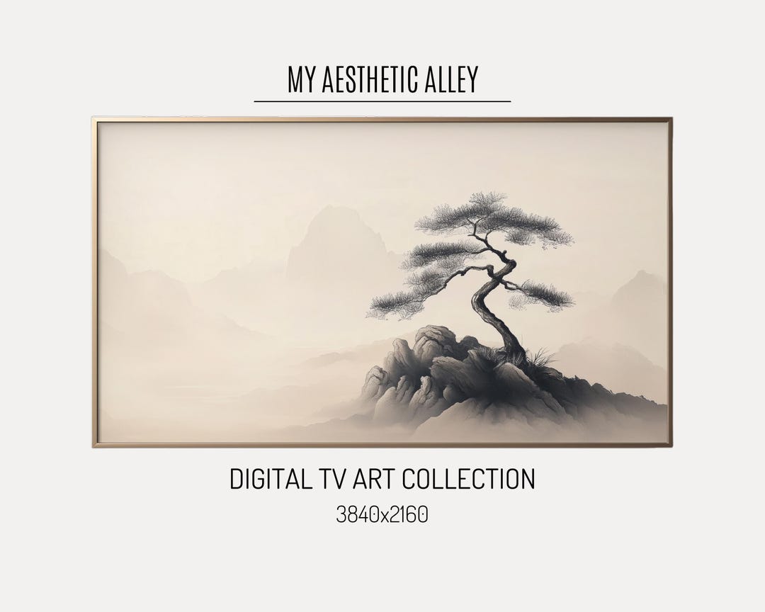 Neutral Japandi Samsung Frame TV Art, Beige & Black Japanese Tree TV ...