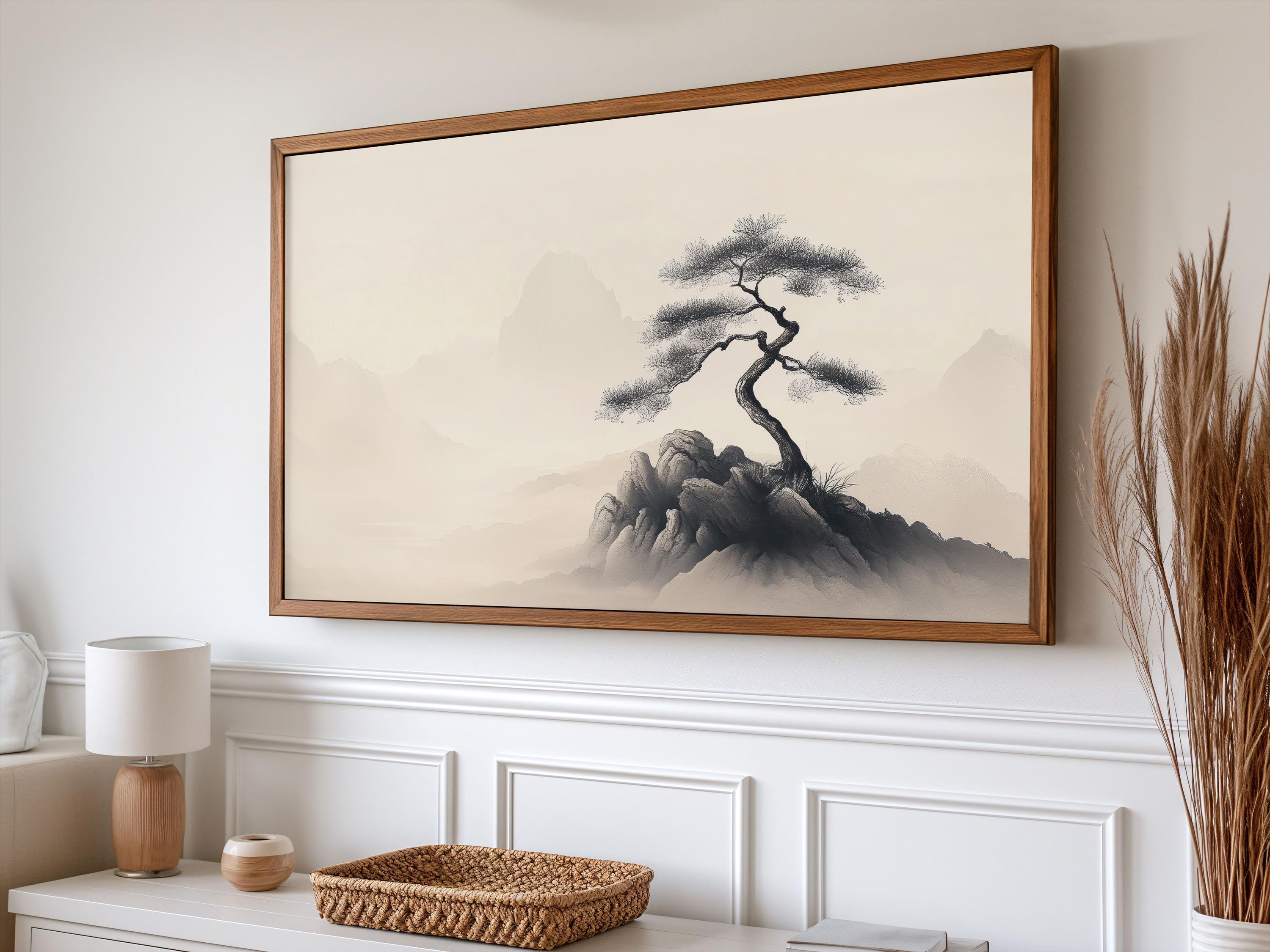 Neutral Japandi Samsung Frame TV Art, Beige & Black Japanese Tree TV ...