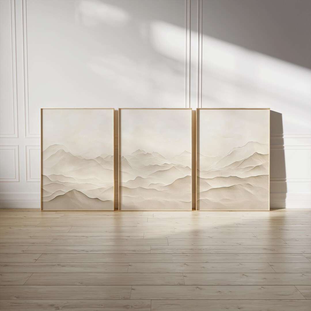Clean Japandi Wall Art Set of 3, Neutral Japanese Mountain Landscape ...