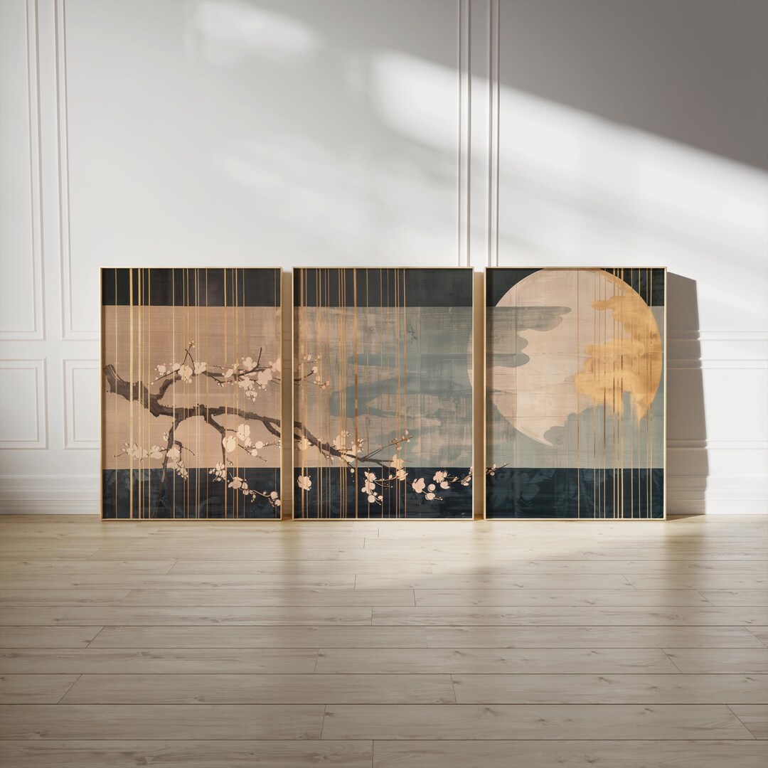 Minimalist Neutral Japandi Style Wall Art Set of 3, Japanese Cherry ...