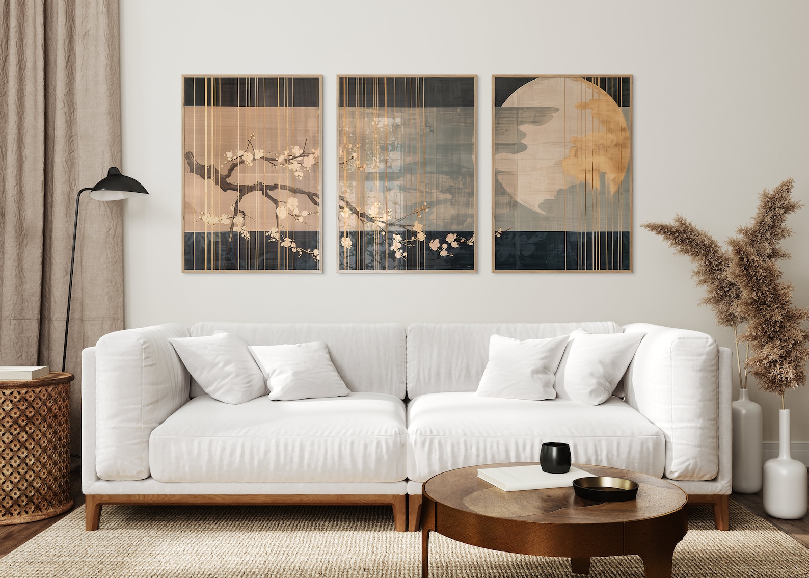 Minimalist Neutral Japandi Style Wall Art Set of 3, Japanese Cherry ...