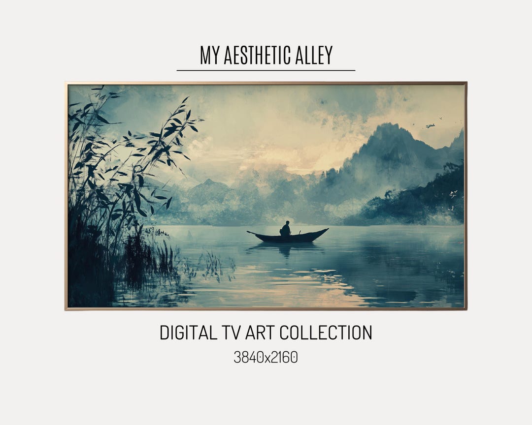 Blue-toned Japandi Samsung Frame TV Art, Japanese Landscape Frame TV ...