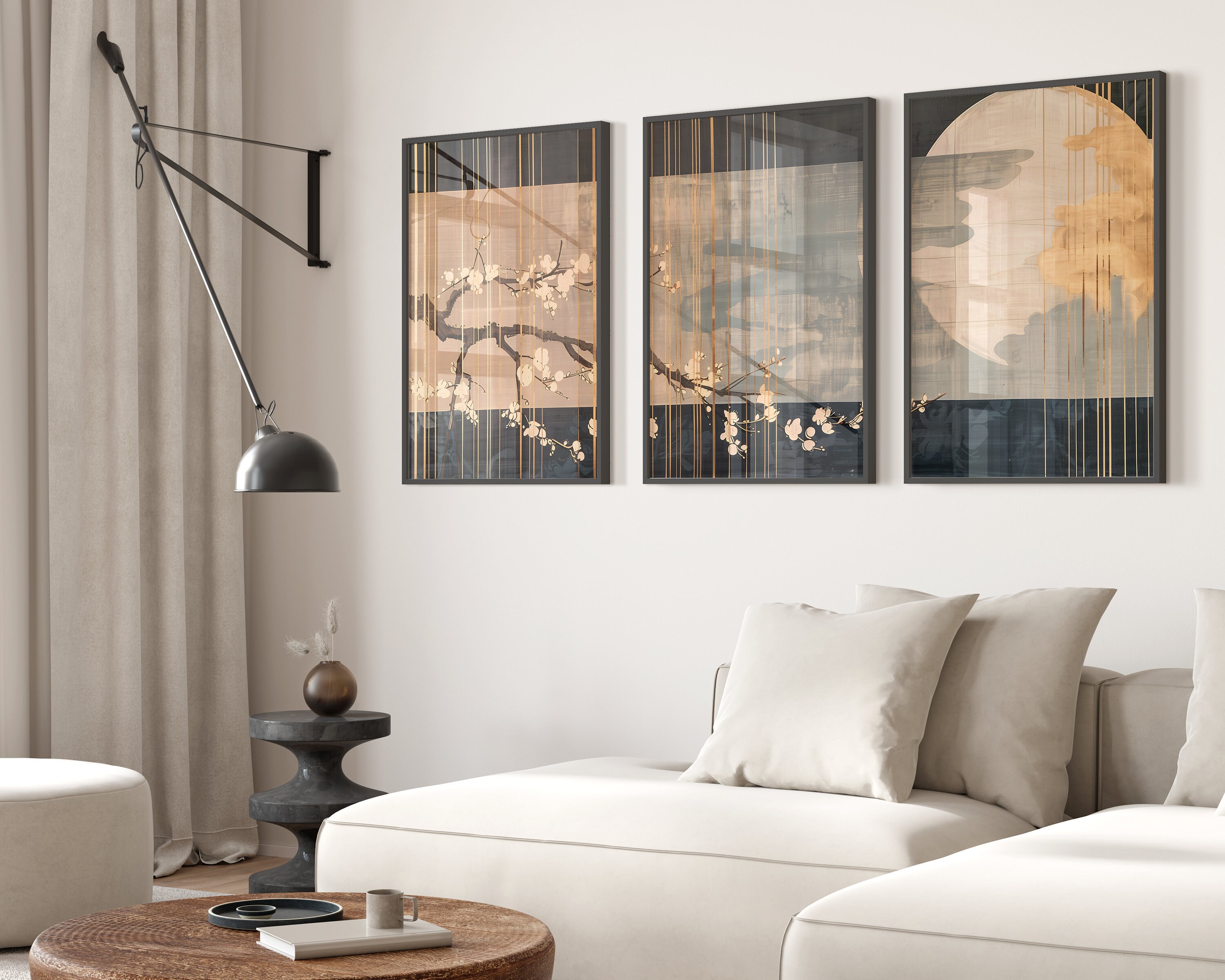 Minimalist Neutral Japandi Style Wall Art Set of 3, Japanese Cherry ...