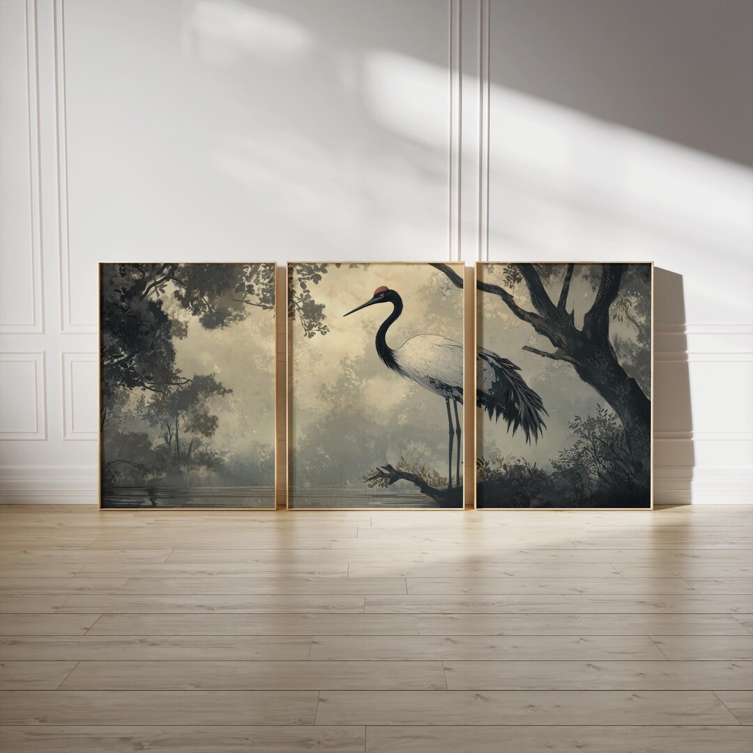 Japandi Style Wall Art Set of 3, Serene Green Landscape Printable Art ...