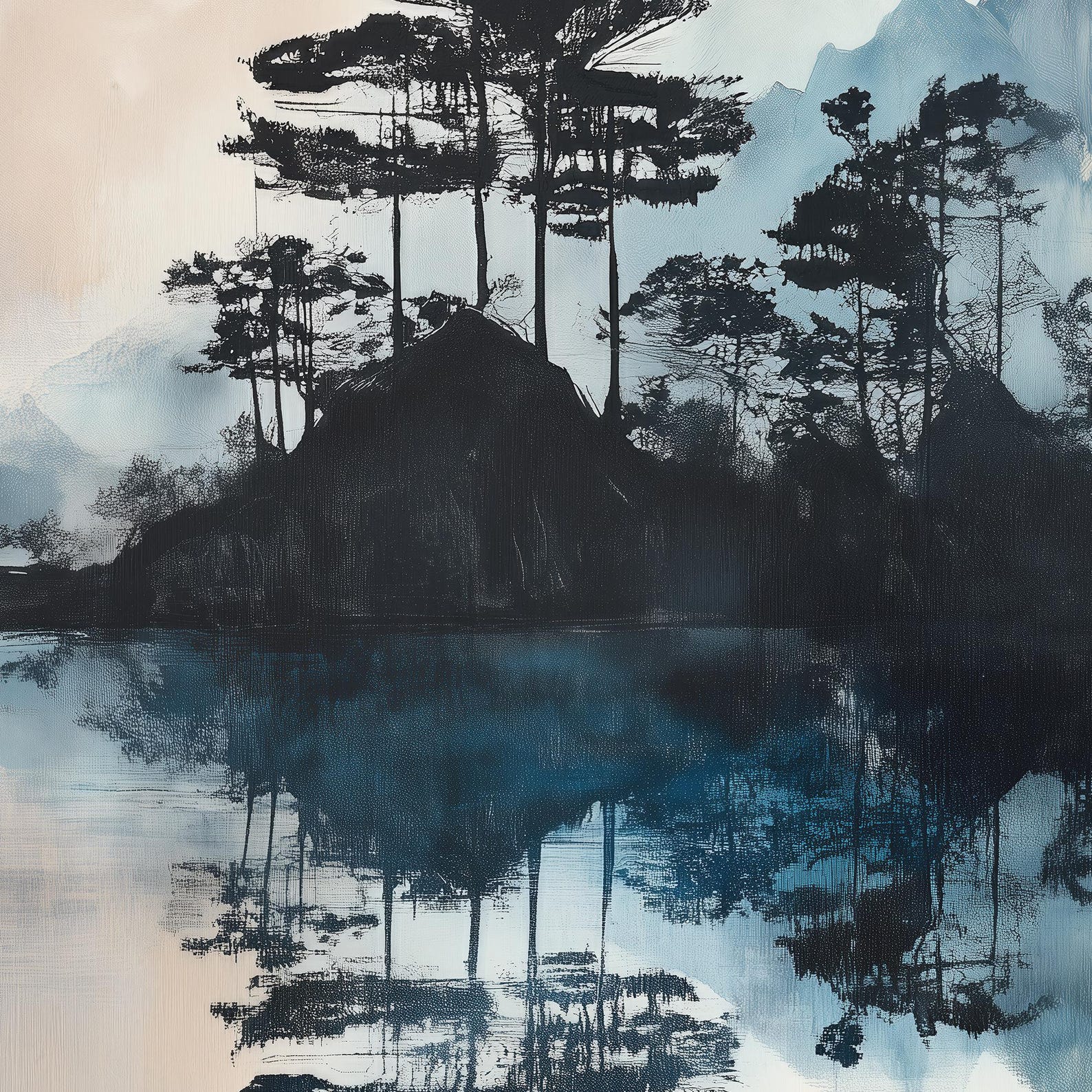 Blue Japandi Wall Art Set of 2, Japanese Landscape Printable, Lake ...