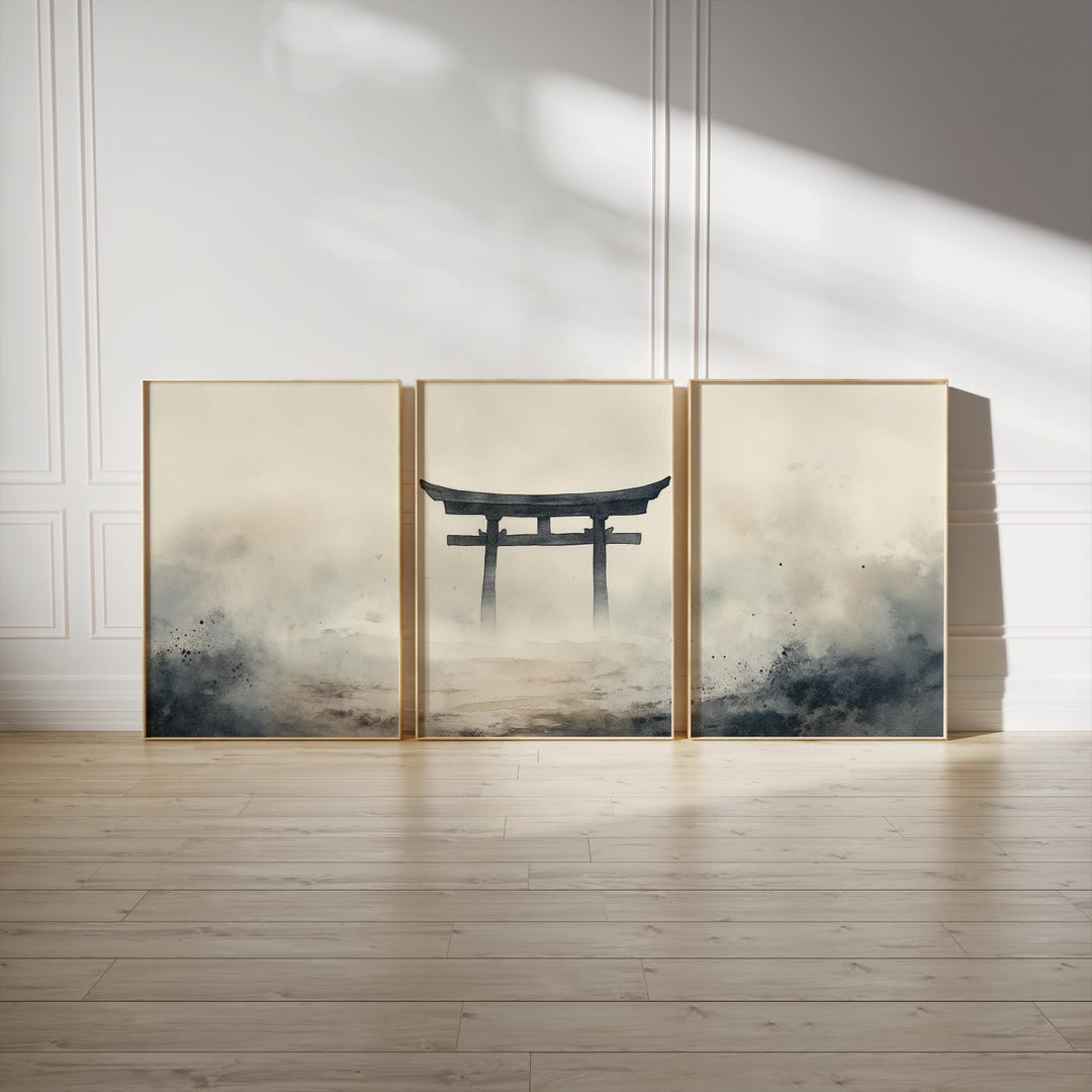 Japandi Landmark Wall Art Set of 3 – Torii Gate Printable, Japanese ...