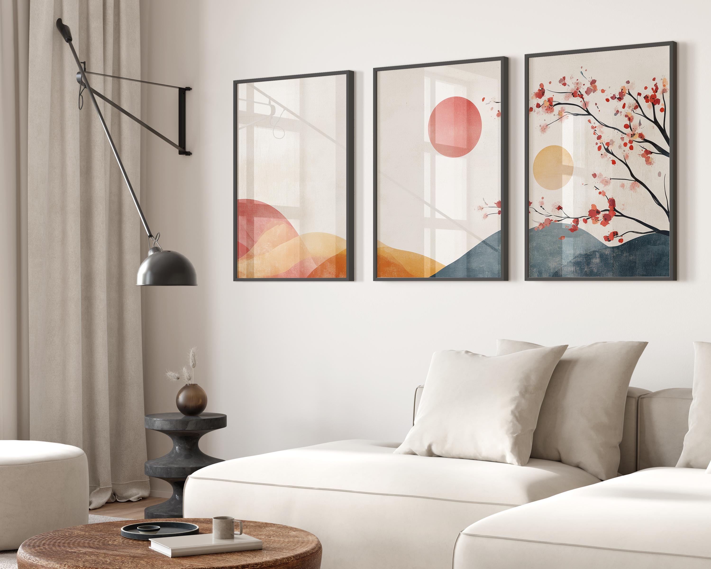 Spring Japandi Wall Art Set of 3, 60s Inspired Minimalist Blossom Tree ...