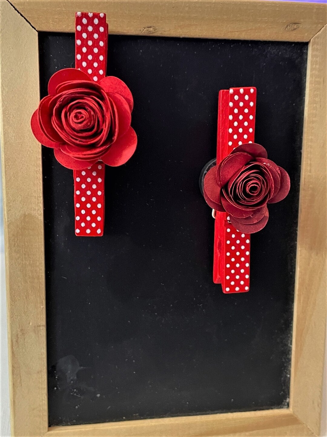Red Paper Flower Clothespin Magnets, Hand Rolled Flowers, Super Strong ...