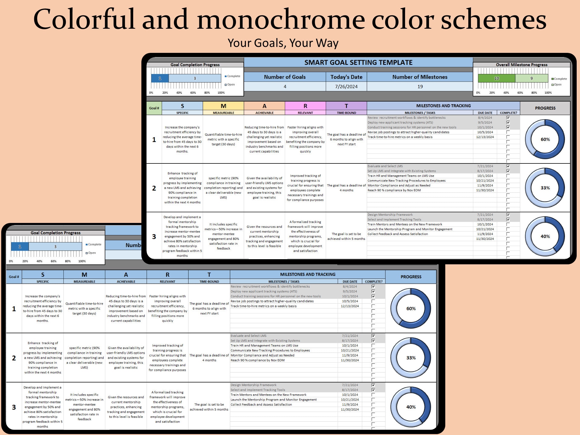 SMART Goal Setting Template, Objectives Tracking Spreadsheet, Excel ...