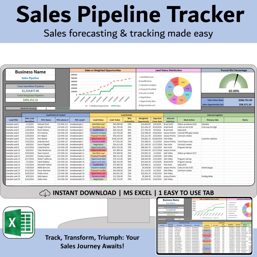 Sales Pipeline Tracker Spreadsheet Excel Crm Client Tracking Template 1769