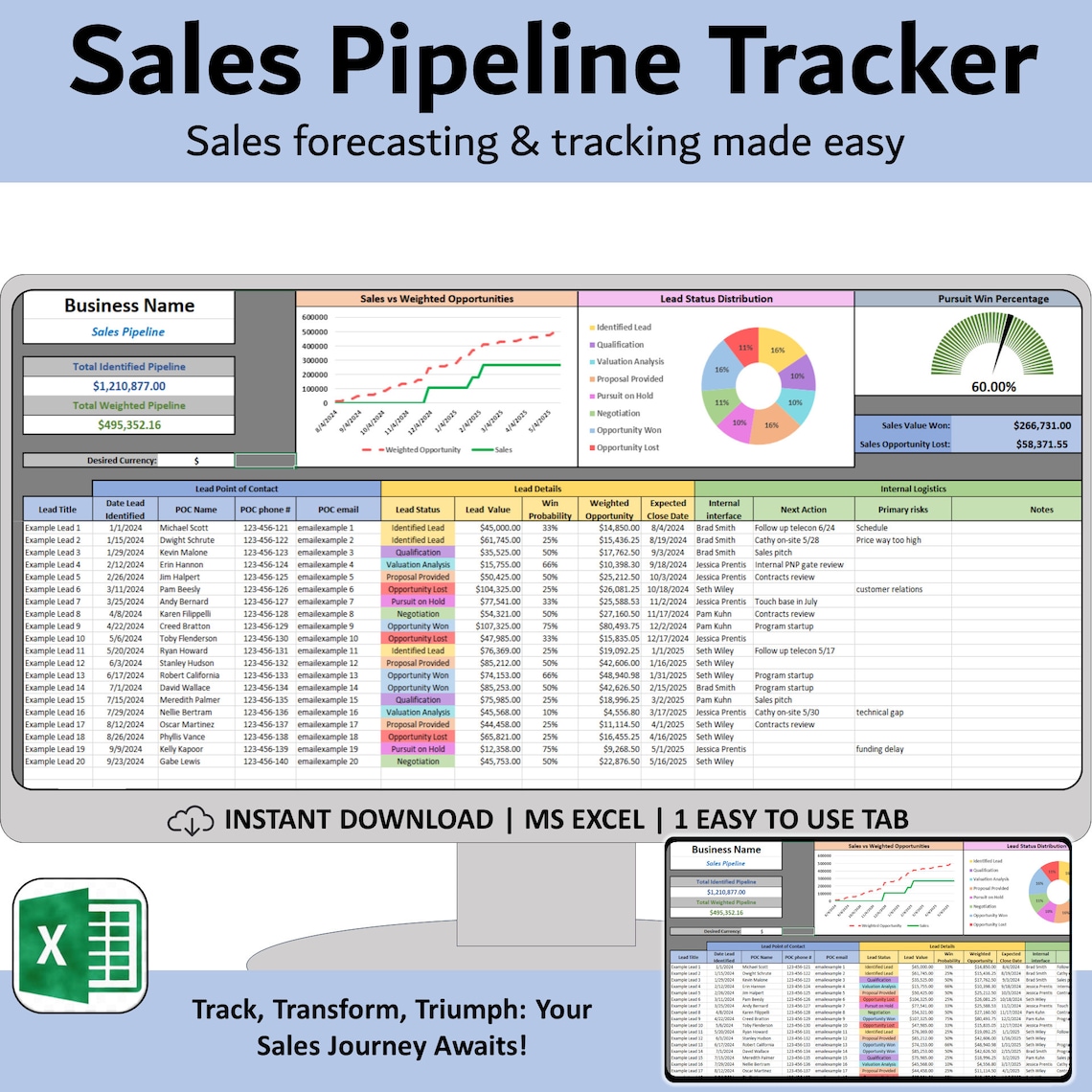 Sales Pipeline Tracker Spreadsheet, Excel CRM Client Tracking Template ...