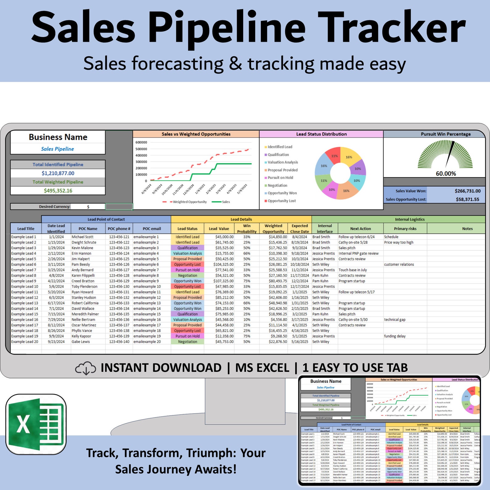 Sales Pipeline Tracker Spreadsheet, Excel CRM Client Tracking Template ...