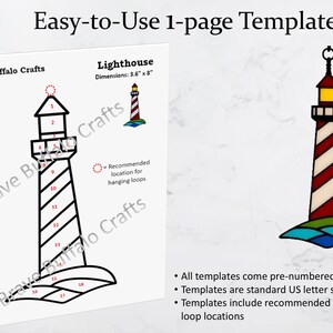 Lighthouse Stained Glass Pattern Template, PDF Suncatcher DIY Stencil ...