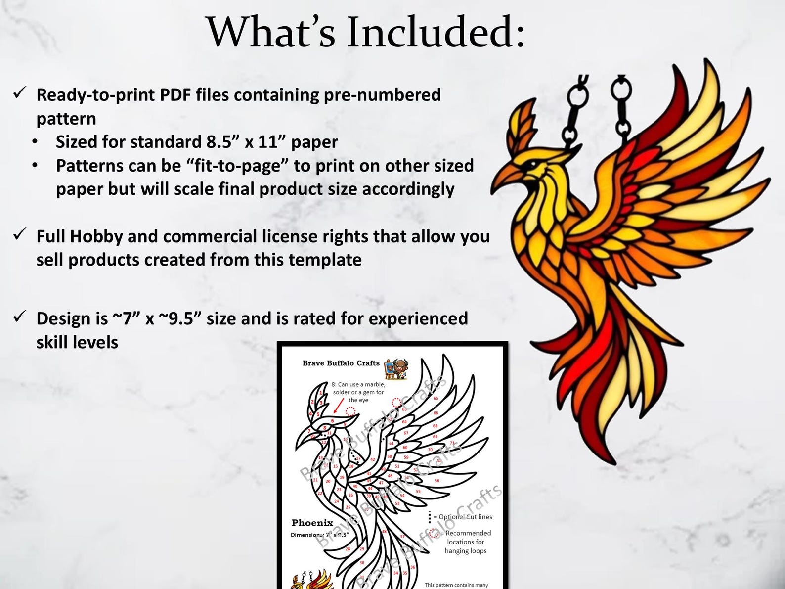 Phoenix Fire Bird Stained Glass Pattern, DIY PDF Template, Digital ...