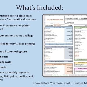 Home Buyer Cost to Close Estimation Form, Estimated Closing Costs Real ...