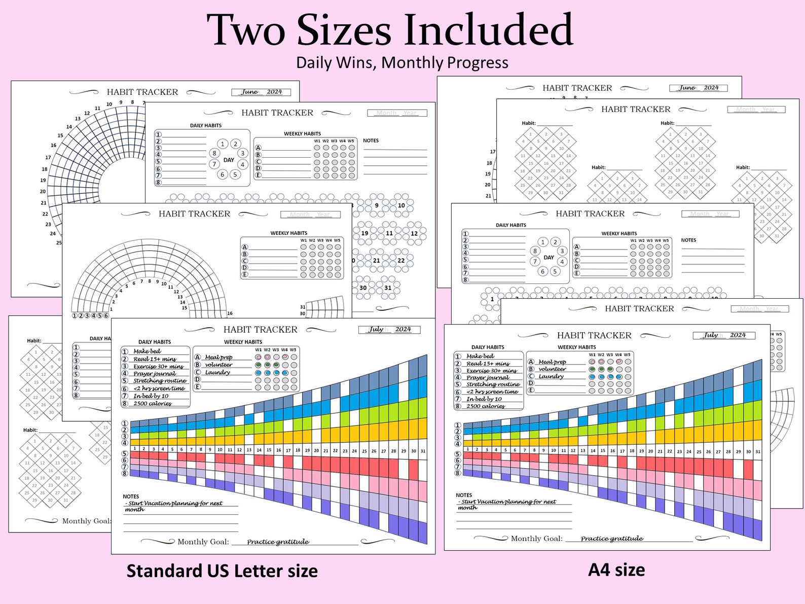 Habit Tracker Printable Template Bundle, Monthly and Weekly Goal Progress, Health Tracker, ADHD ...
