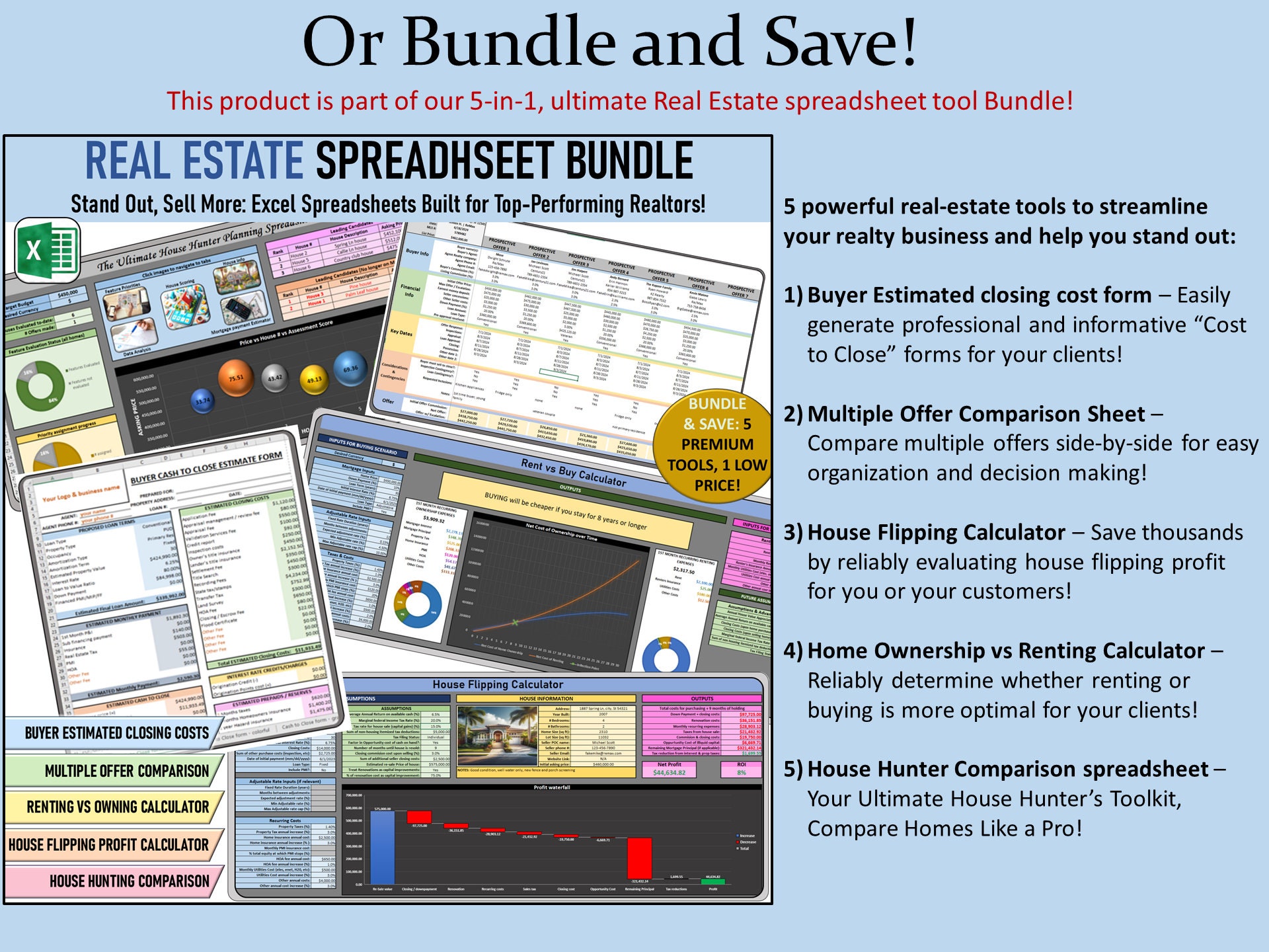 Multiple Offer Comparison Spreadsheet, Real Estate Seller Side-by-side ...