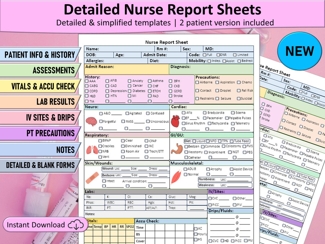 Nurse Report Template, ICU Nursing Report, RN BSN Floor Handoff ...