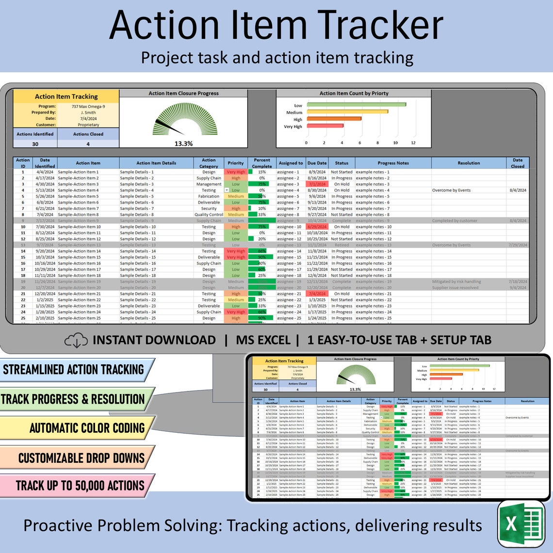 Action Item Tracker Spreadsheet, Excel To-do List and Task Tracking ...