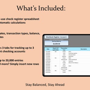 Checkbook Register Spreadsheet for Excel and Google Sheets, Checkbook ...