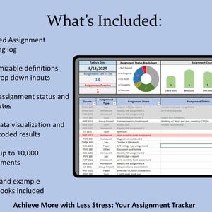 Assignment Tracker Spreadsheet, Excel Student Planner Template, School ...