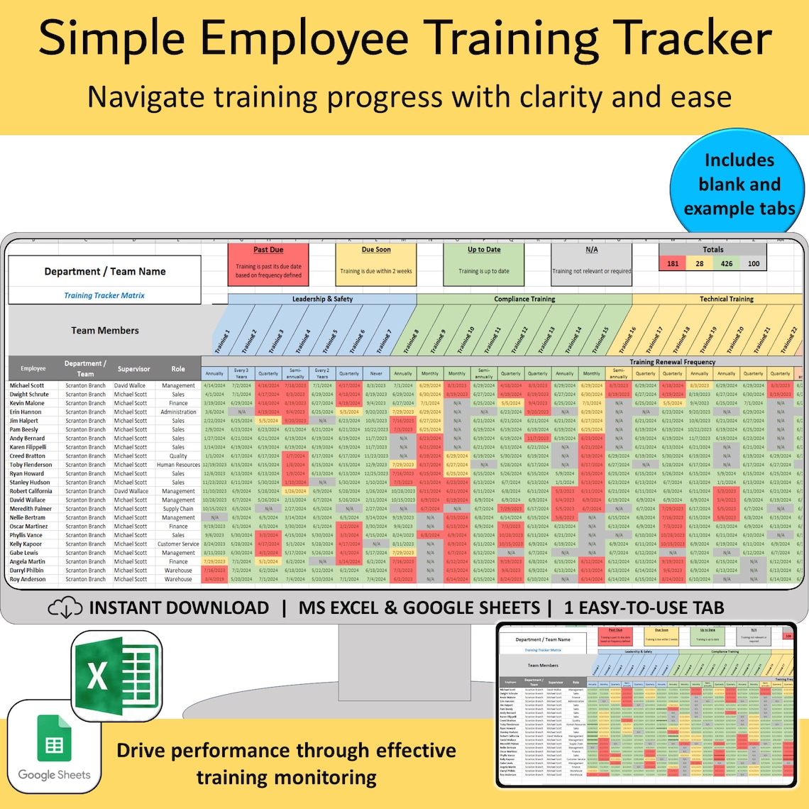 Training Tracker Spreadsheet, Excel Employee Training Matrix, HR ...