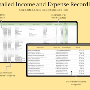 Project Cost Tracker Spreadsheet, Excel Expense and Income Tracking ...