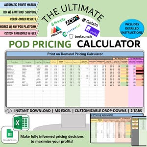 Print on Demand Pricing Calculator, Profit Spreadsheet for POD ...