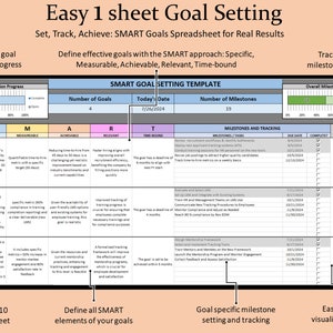 SMART Goal Setting Template, Objectives Tracking Spreadsheet, Excel ...