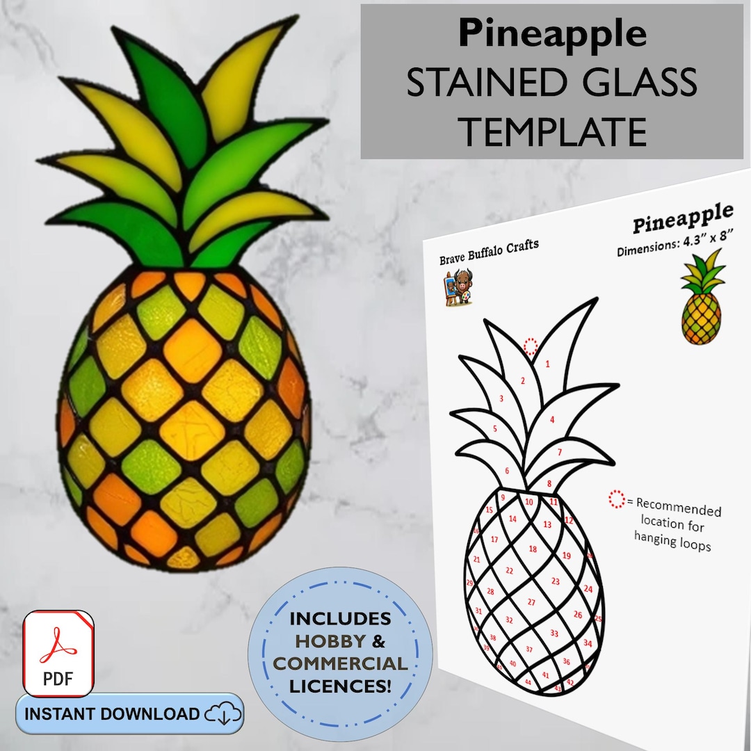 Pineapple Stained Glass Pattern Template, Tropical Fruit PDF Suncatcher ...