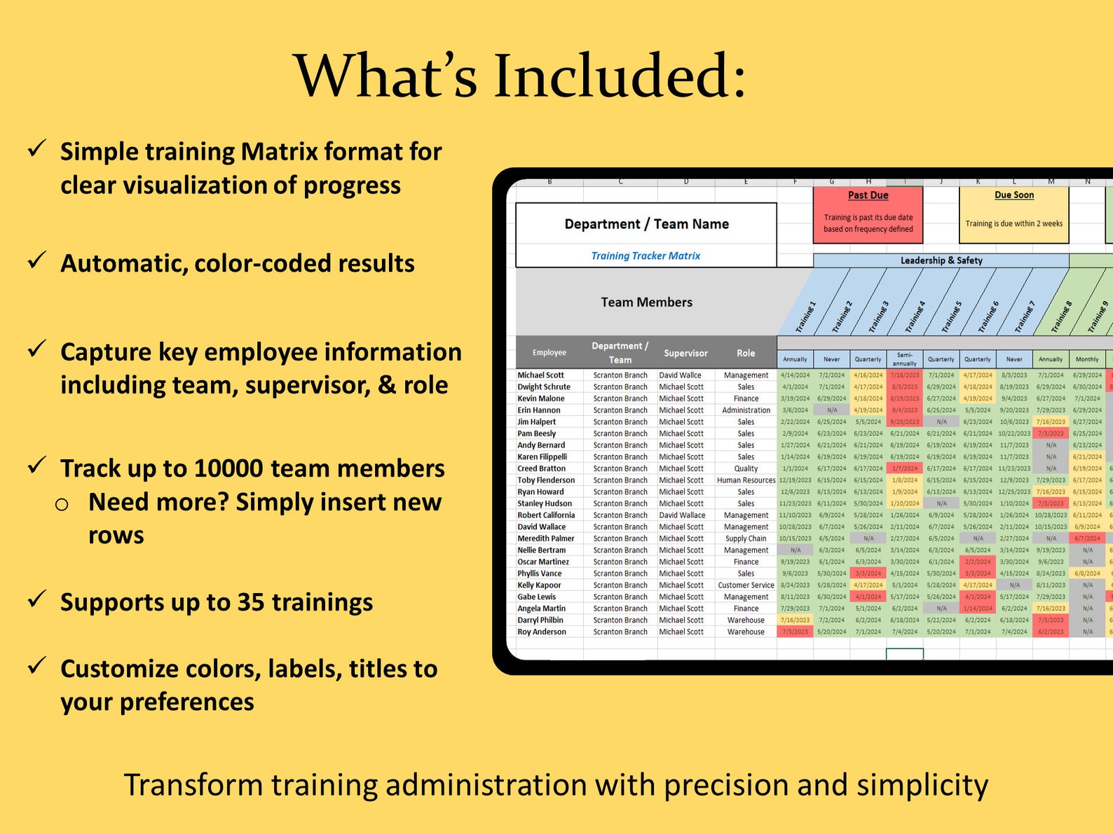 Training Tracker Spreadsheet, Excel Employee Training Matrix, HR ...