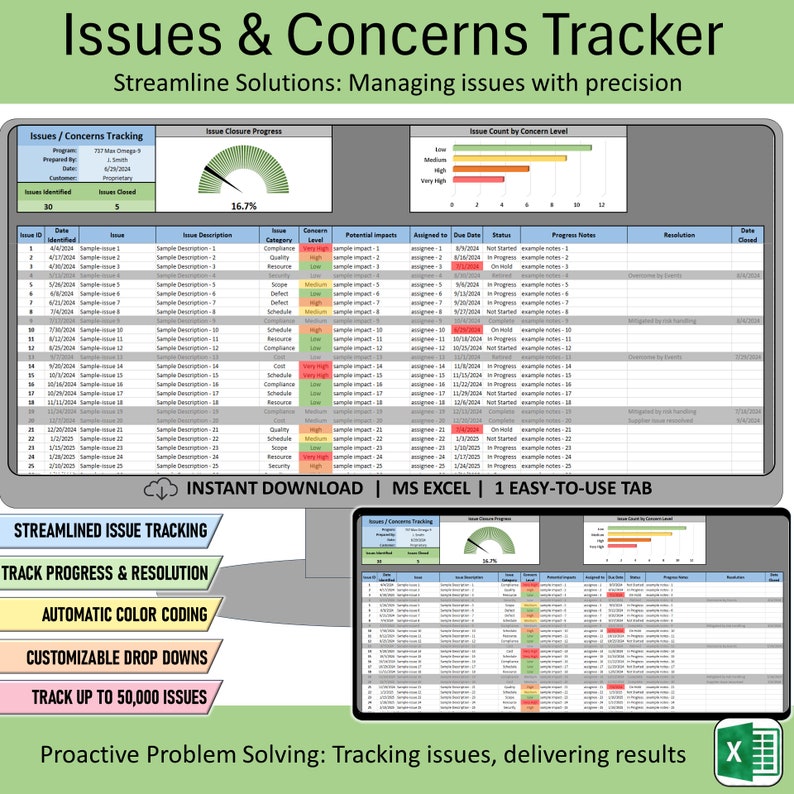 Issues and Concerns Tracker Spreadsheet, Excel Issue Tracking ...