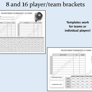 Pickleball Tournament Bracket Template Bundle, Round Robin, Double ...