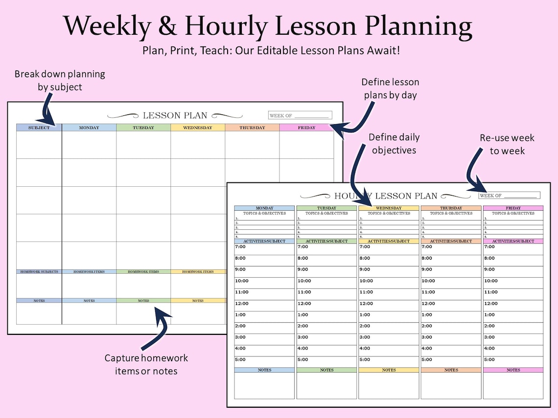 Colorful Lesson Plan Template, Teacher Lesson Planning Printable, Home ...