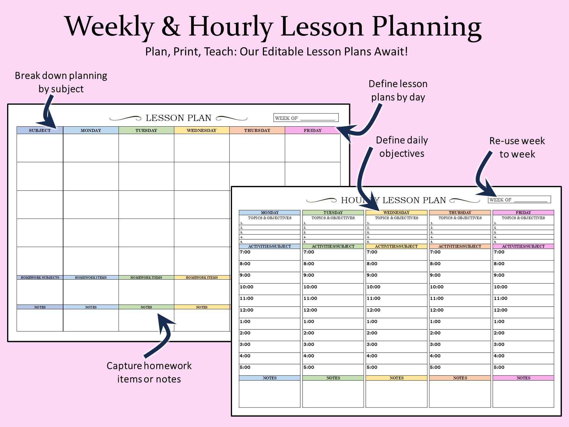 Colorful Lesson Plan Template, Teacher Lesson Planning Printable, Home ...