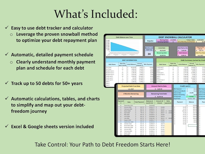 Debt Snowball Payoff Tracker Spreadsheet for Excel & Google Sheets ...