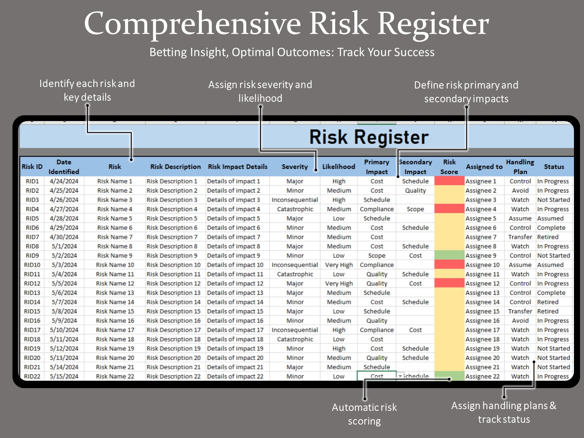 Risk Register Spreadsheet, Assessment Template for Business Risk ...