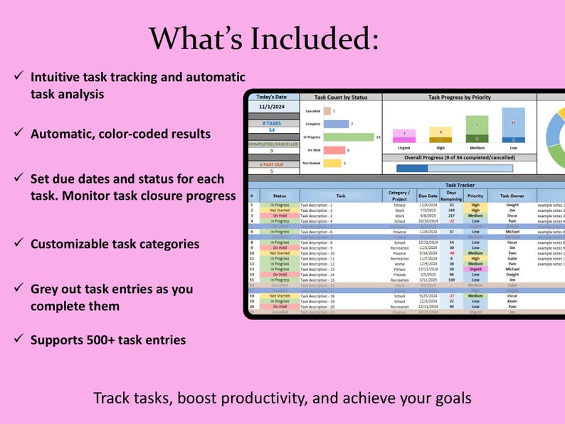 Task Tracker Spreadsheet, Excel & Google Sheets To-do List ...
