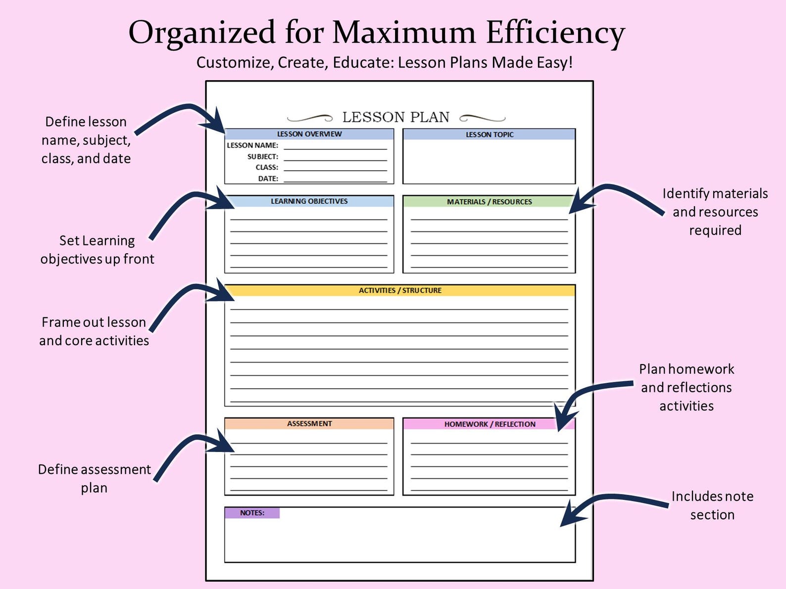Colorful Lesson Plan Template, Teacher Lesson Planning Printable, Home ...