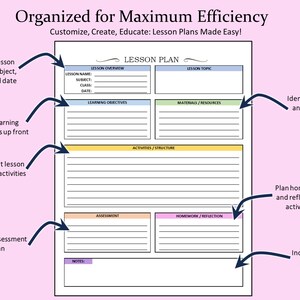 Colorful Lesson Plan Template, Teacher Lesson Planning Printable, Home ...
