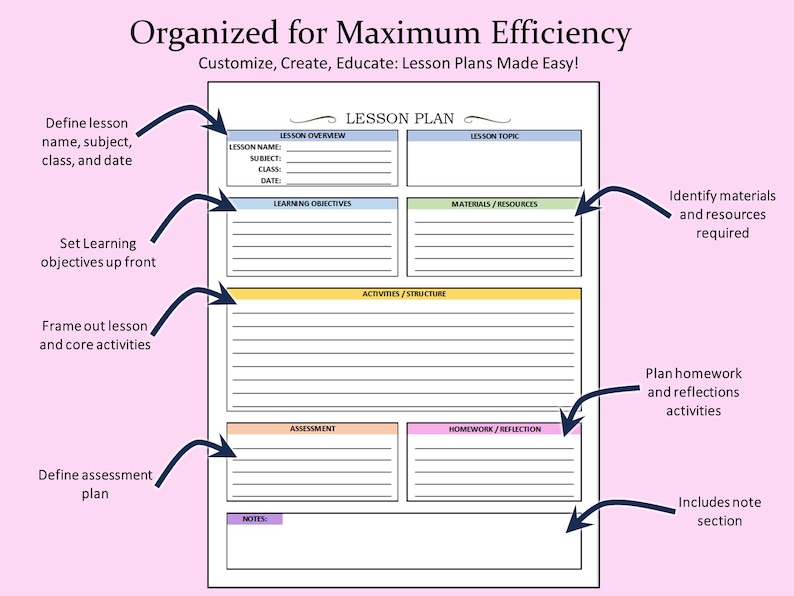 Colorful Lesson Plan Template, Teacher Lesson Planning Printable, Home ...