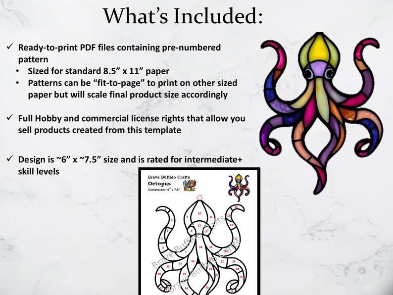 Octopus Stained Glass Pattern Template, PDF Suncatcher DIY Stencil ...
