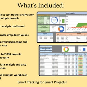 Project Cost Tracker Spreadsheet, Excel Expense and Income Tracking ...
